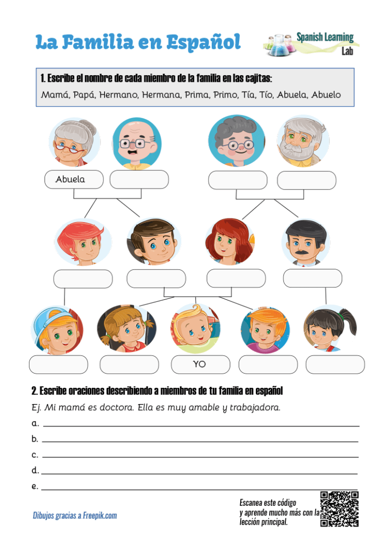 Family Tree in Spanish - PDF Worksheet - Spanish Learning Lab