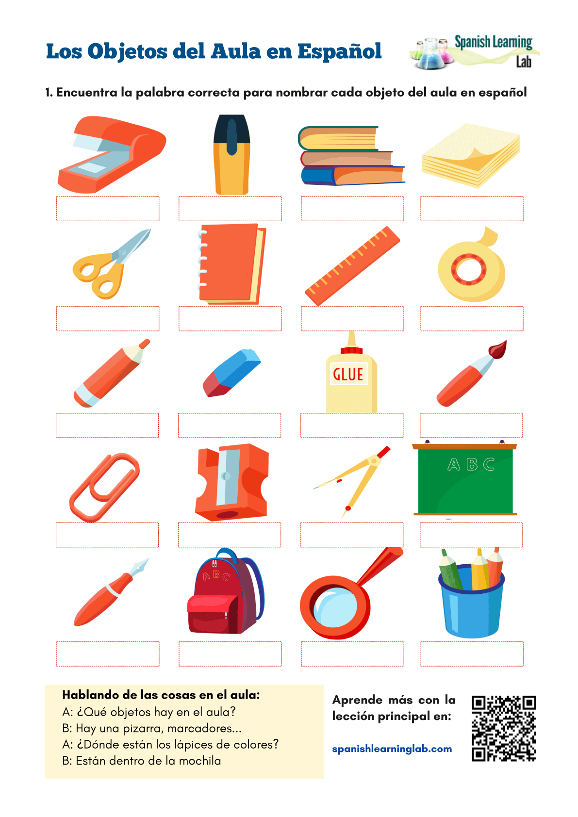 Los Objetos de la Clase en español - Hoja de trabajo PDF - Spanish ...