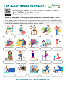 Common Hobbies in Spanish - PDF Worksheet - Spanish Learning Lab