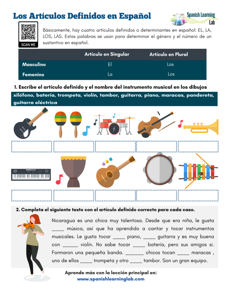 Definite Articles in Spanish - PDF Worksheet - Spanish Learning Lab