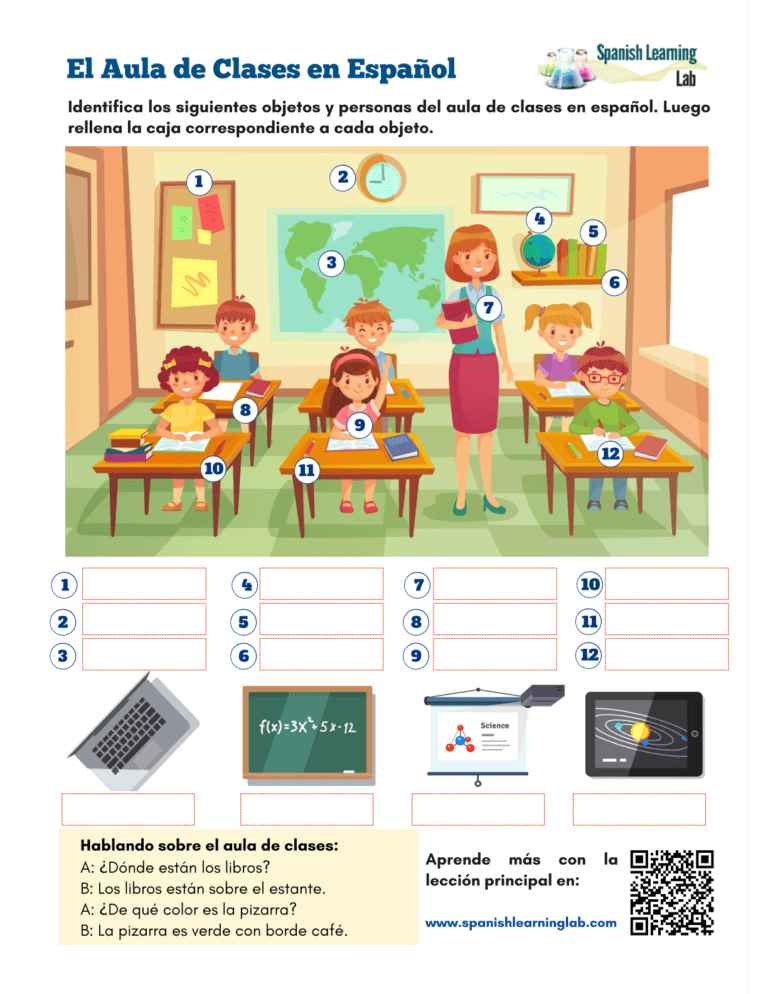 The Classroom in Spanish (Worksheets) Archives - Spanish Learning Lab