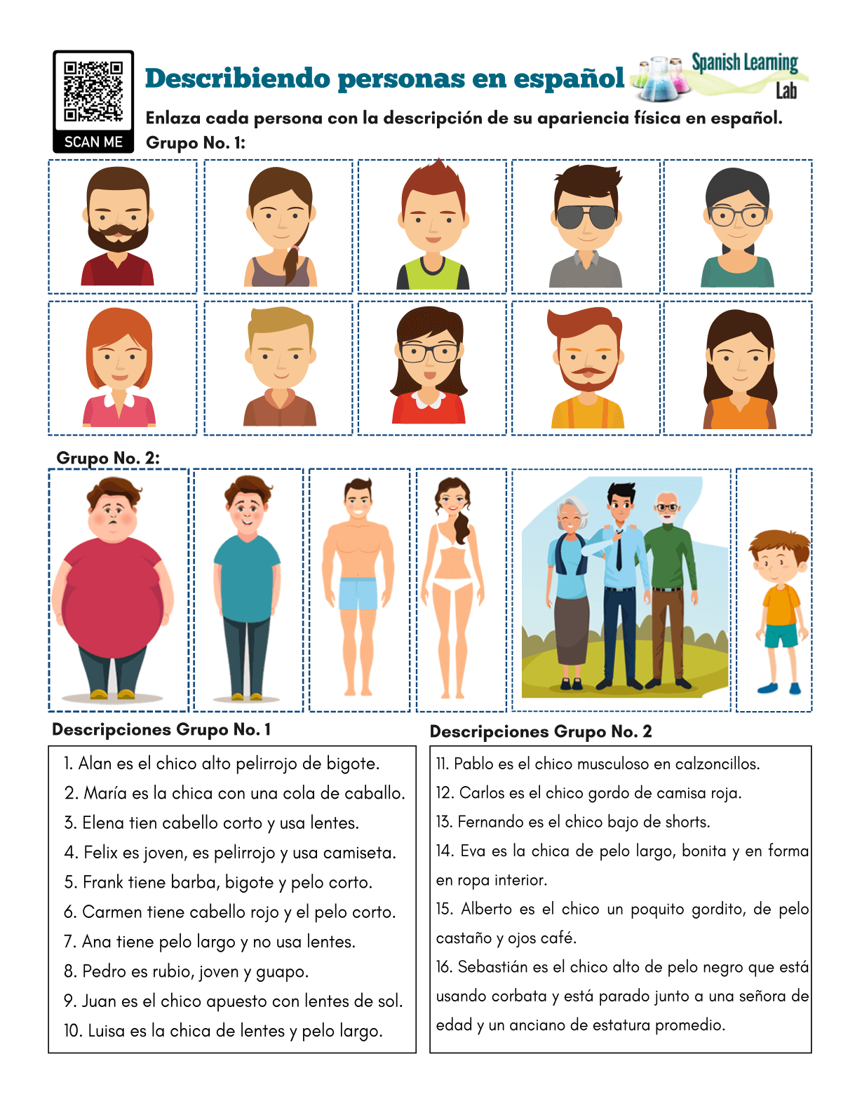 Describing People In Spanish PDF Worksheet SpanishLearningLab