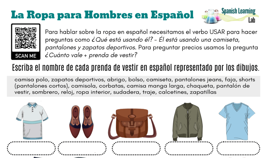 La Ropa y Accesorios en Español (Ejercicios en PDF) archivos - Spanish ...