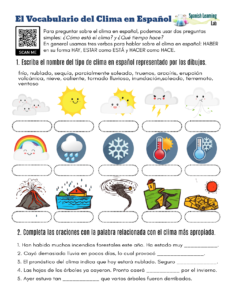 The Vocabulary for the Weather in Spanish - PDF Worksheet - Spanish ...