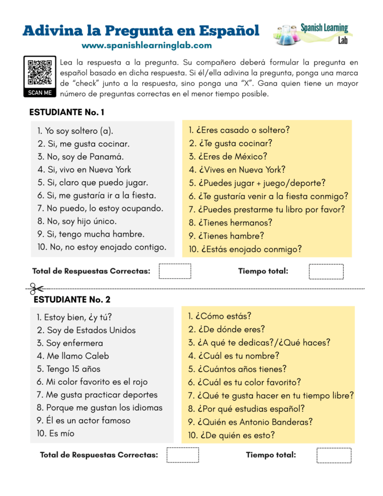Making Questions in Spanish - PDF Worksheet - Spanish Learning Lab