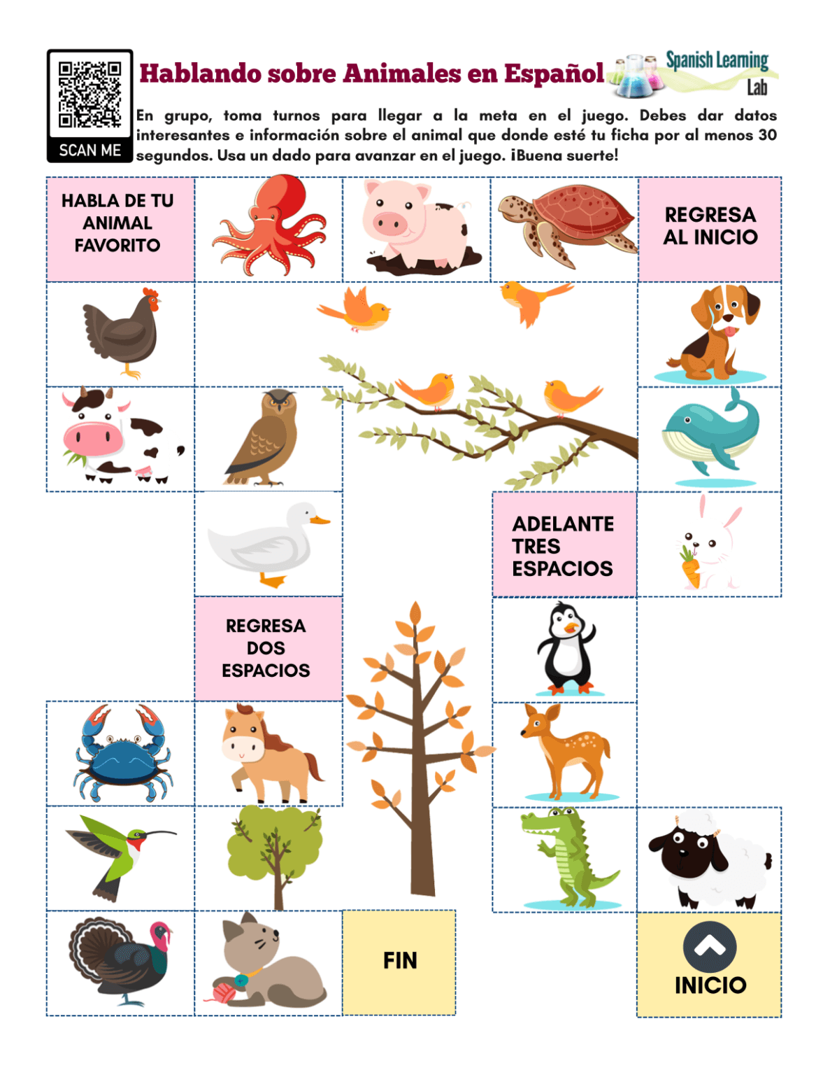 Animal Facts in Spanish - Board Game Worksheet - Spanish Learning Lab