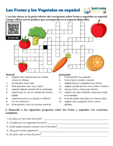 Fruits and Vegetables in Spanish - PDF Crossword Puzzle - Spanish ...