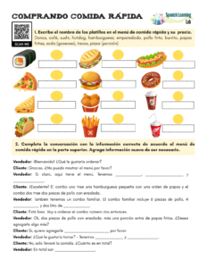 At a Fast Food Restaurant in Spanish - PDF Worksheet - Spanish Learning Lab