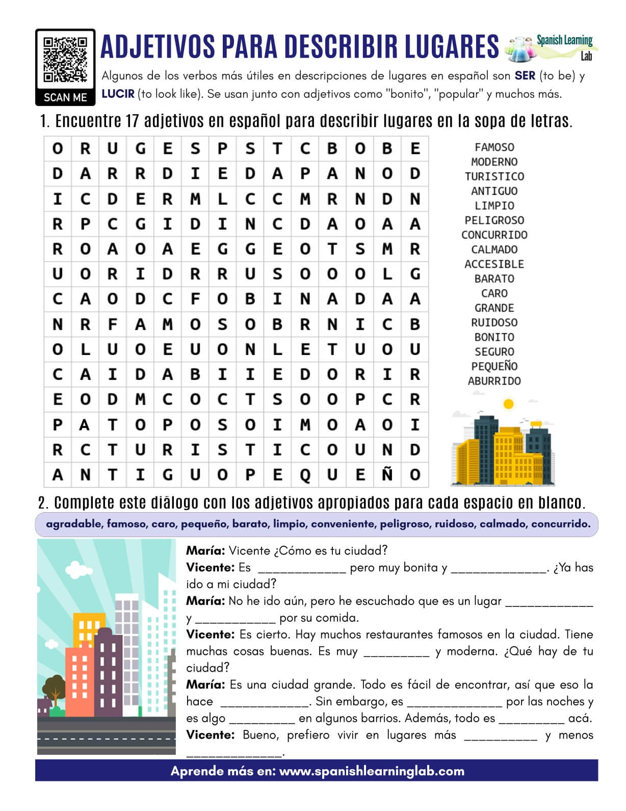 Los Adjetivos Spanish Adjectives Free Vocabulary Sheet
