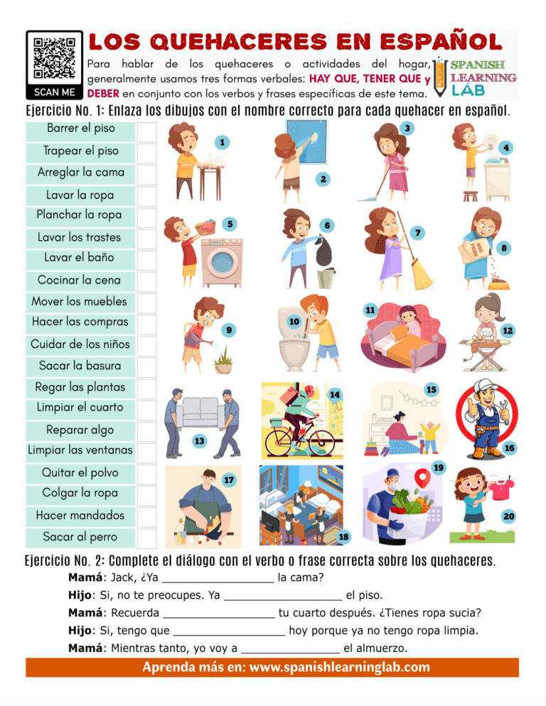 Vocabulary Worksheets Archives - Spanish Learning Lab