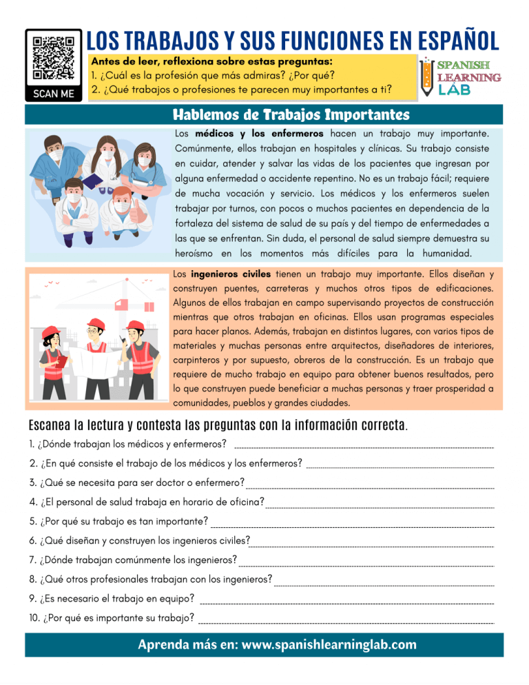 Jobs & Occupations in Spanish (Worksheets) Archives - Spanish Learning Lab