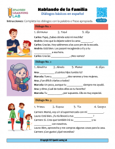 Dialogues about the family in Spanish - PDF Worksheet - Spanish ...