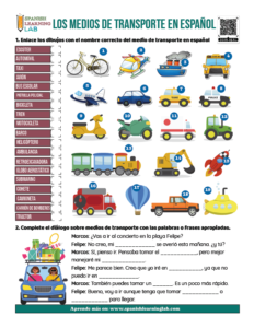Los Medios de Transporte en Español - Ejercicios en PDF - Spanish Learning Lab