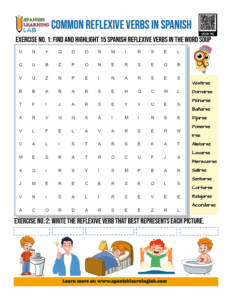 Reflexive Verbs in Spanish - PDF Word Search - Spanish Learning Lab