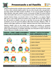 Presentando a mi Familia en Español - Lectura en PDF - Spanish Learning Lab