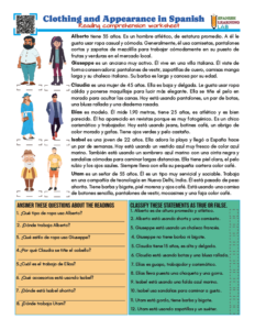 Clothing & Physical Appearance in Spanish - PDF Reading Worksheet ...