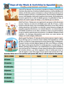 Days of the Week & Activities in Spanish - PDF Reading Worksheet ...
