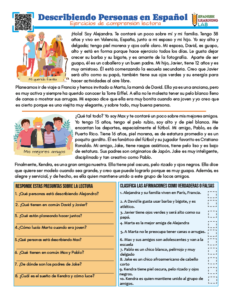 Describiendo Personas en Español - Lectura en PDF - Spanish Learning Lab
