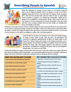 Describing People in Spanish - PDF Reading Worksheet - Spanish Learning Lab