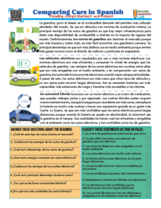 Comparing Cars in Spanish - PDF Reading Worksheet - Spanish Learning Lab