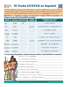 El Verbo GUSTAR en Español - Ejercicios en PDF - Spanish Learning Lab