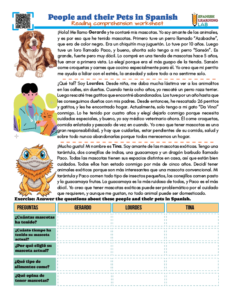 People and their Pets in Spanish - PDF Reading Worksheet - Spanish ...