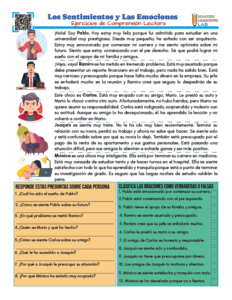 Sentimientos y Emociones en Español (Ejercicios en PDF) archivos ...