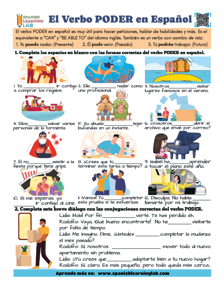 El verbo PODER en Español - Ejercicios en PDF - Spanish Learning Lab