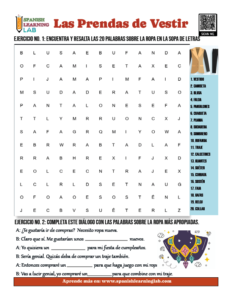 La Ropa y Accesorios en Español (Ejercicios en PDF) archivos - Spanish ...