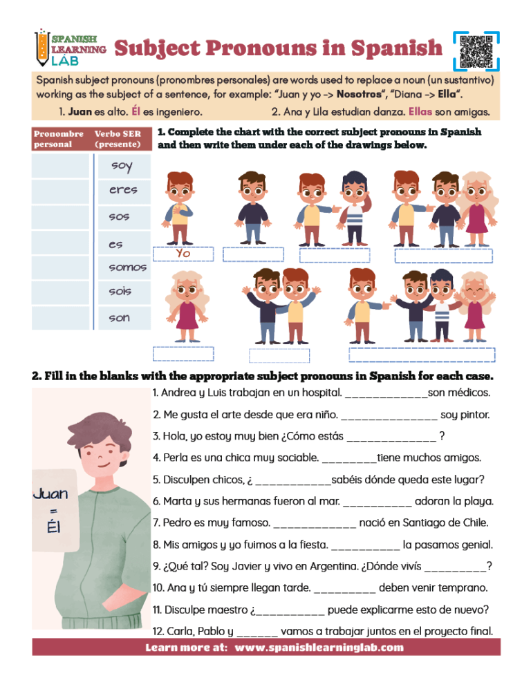 Practicing Subject Pronouns in Spanish - PDF Worksheet - Spanish ...