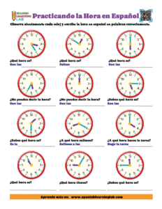 Practicando la Hora en Español - Ejercicios en PDF - Spanish Learning Lab
