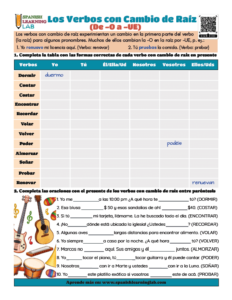 Los Verbos con Cambio de Raíz O - UE (Ejercicios en PDF) - Spanish Learning Lab