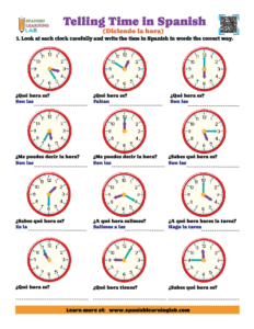 Practicing Telling Time in Spanish - PDF Worksheet - Spanish Learning Lab