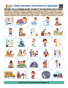 Daily Routine Activities in Spanish - PDF Worksheet - Spanish Learning Lab