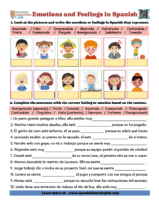Emotions and Feelings in Spanish - PDF Worksheet - Spanish Learning Lab