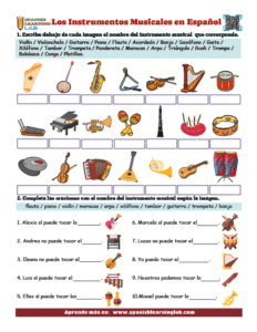 Los Instrumentos Musicales en Español - Ejercicios en PDF - Spanish ...