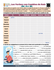 Los Verbos con Cambio de Raíz E - IE (Ejercicios en PDF) - Spanish Learning Lab