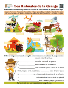 Los Animales de la Granja en Español - Ejercicios en PDF - Spanish Learning Lab