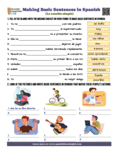 Making Basic Sentences in Spanish - PDF Worksheet - Spanish Learning Lab