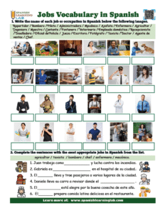 Jobs Vocabulary in Spanish - PDF Worksheet - Spanish Learning Lab