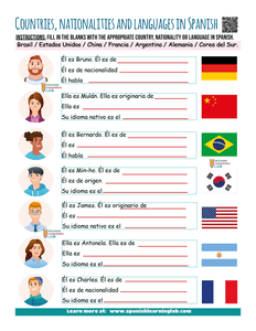 Countries, languages, and nationalities in Spanish - PDF Worksheet ...